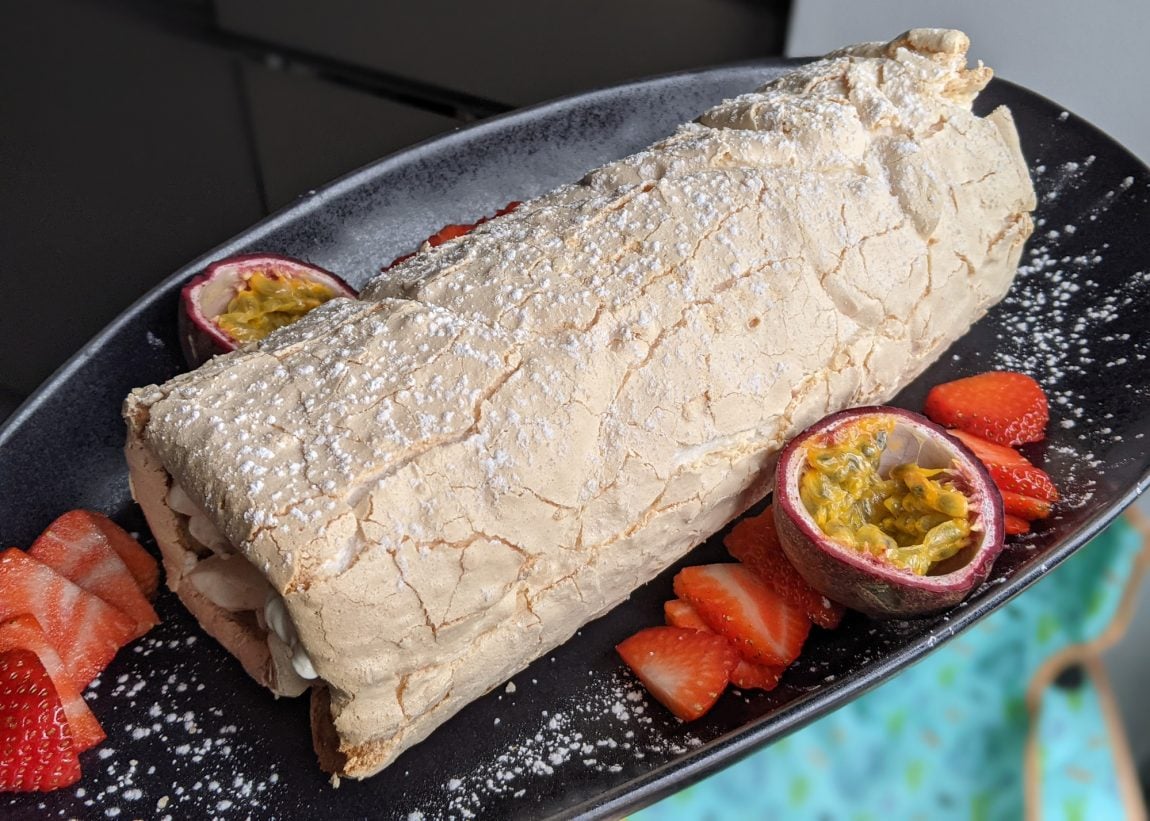 Strawberry & Passion Fruit Meringue Roulade (GF)
